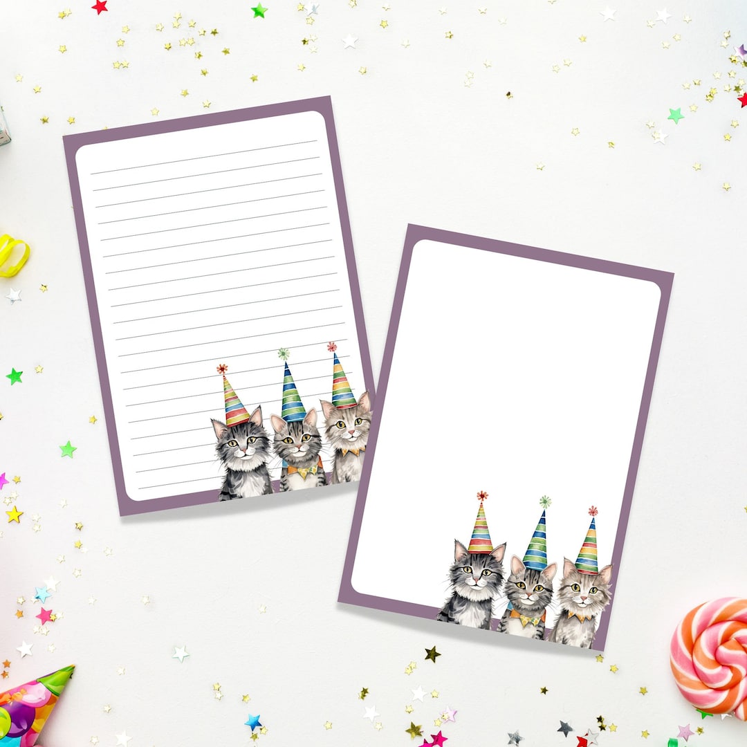 Cat Themed Stationery Printables A5 Notepad Pages Lined and Unlined Cat ...
