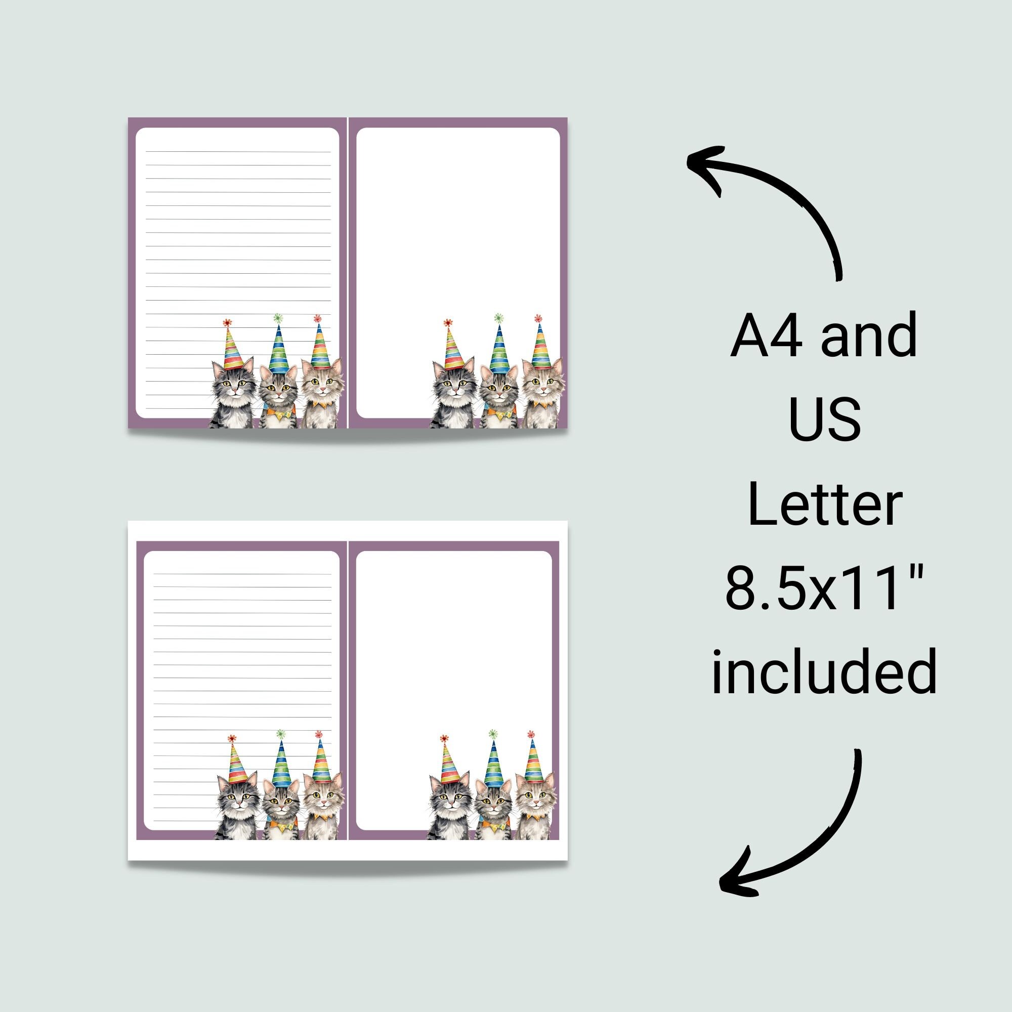 Cat Themed Stationery Printables A5 Notepad Pages Lined and Unlined Cat ...