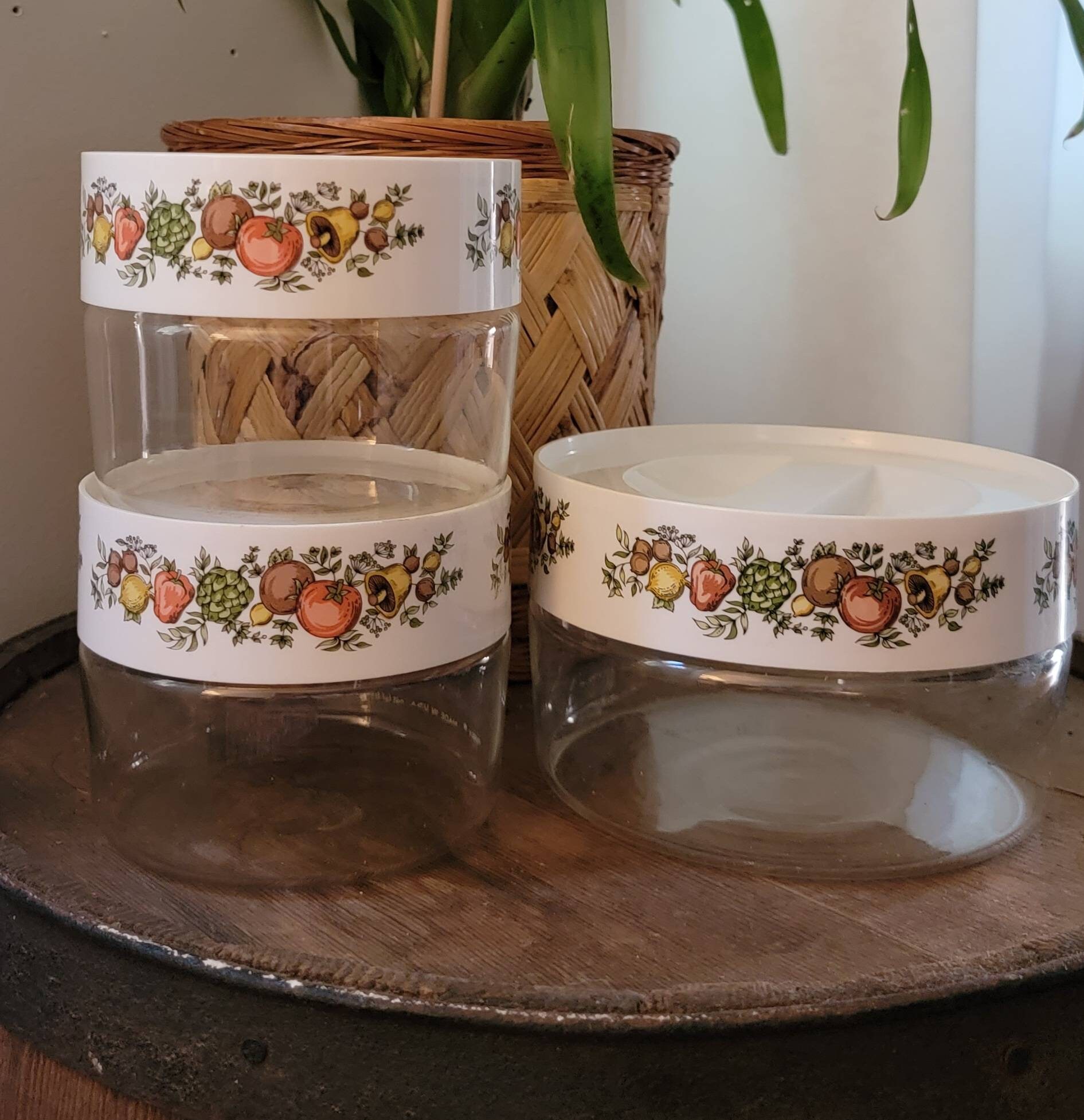 Set of (3) Vintage Pyrex Store N See Wood Grain Look Canisters ...