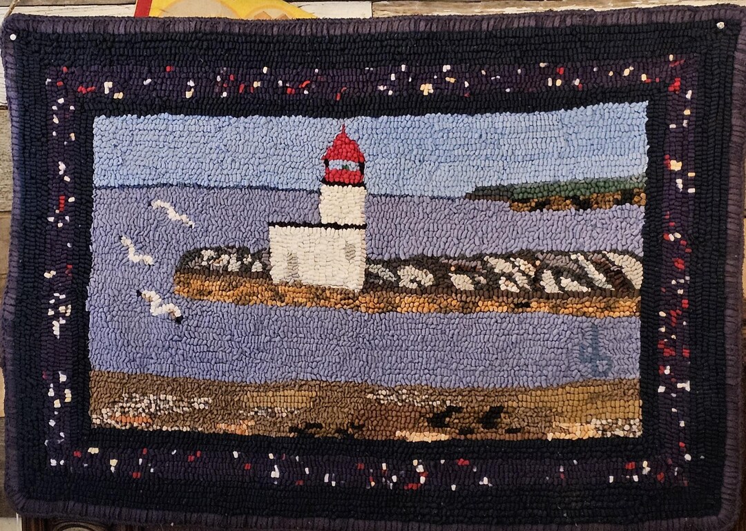 Vintage Folk Art Hooked Rug Handmade, Nautical Rug, Vintage Rug, Wall ...