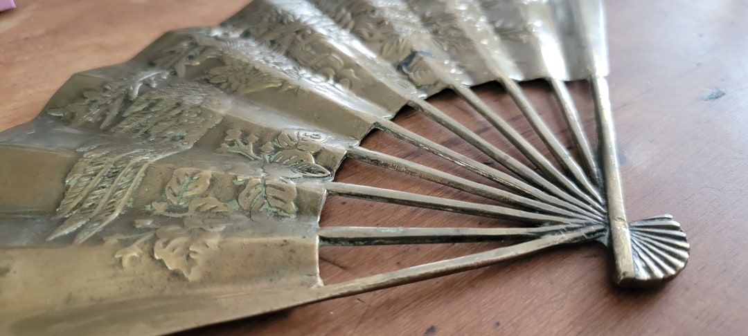 Vintage Brass Etched Asian Hand Fan - Wall Decor, Solid Brass - Etsy
