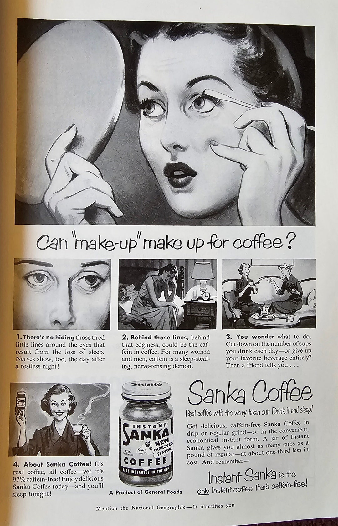 Vintage Original Print Ad 1951 Sanka Instant Coffee, Vintage Ephemera ...