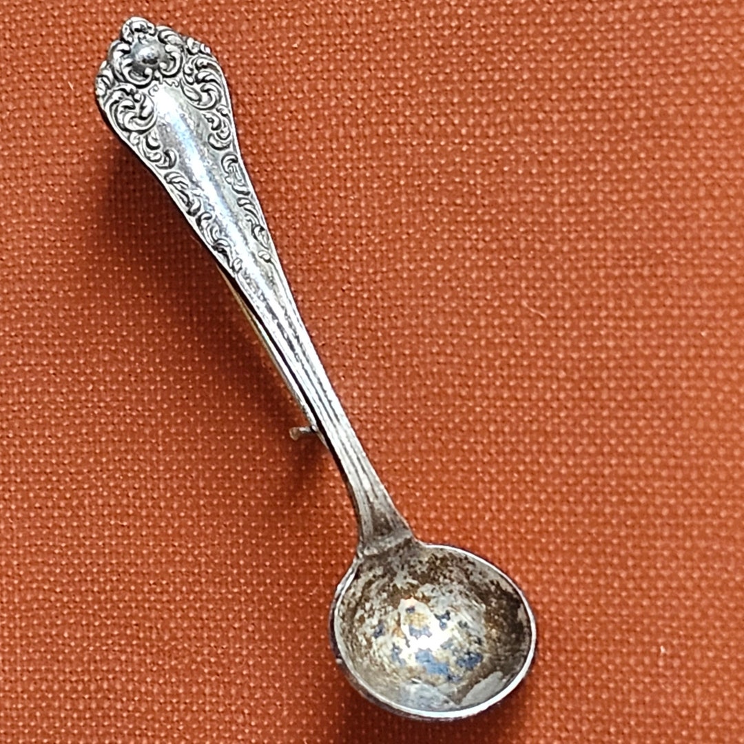 Antique Ornate Sterling Silver Salt Spoon Pin Brooch, Vintage Brooch ...