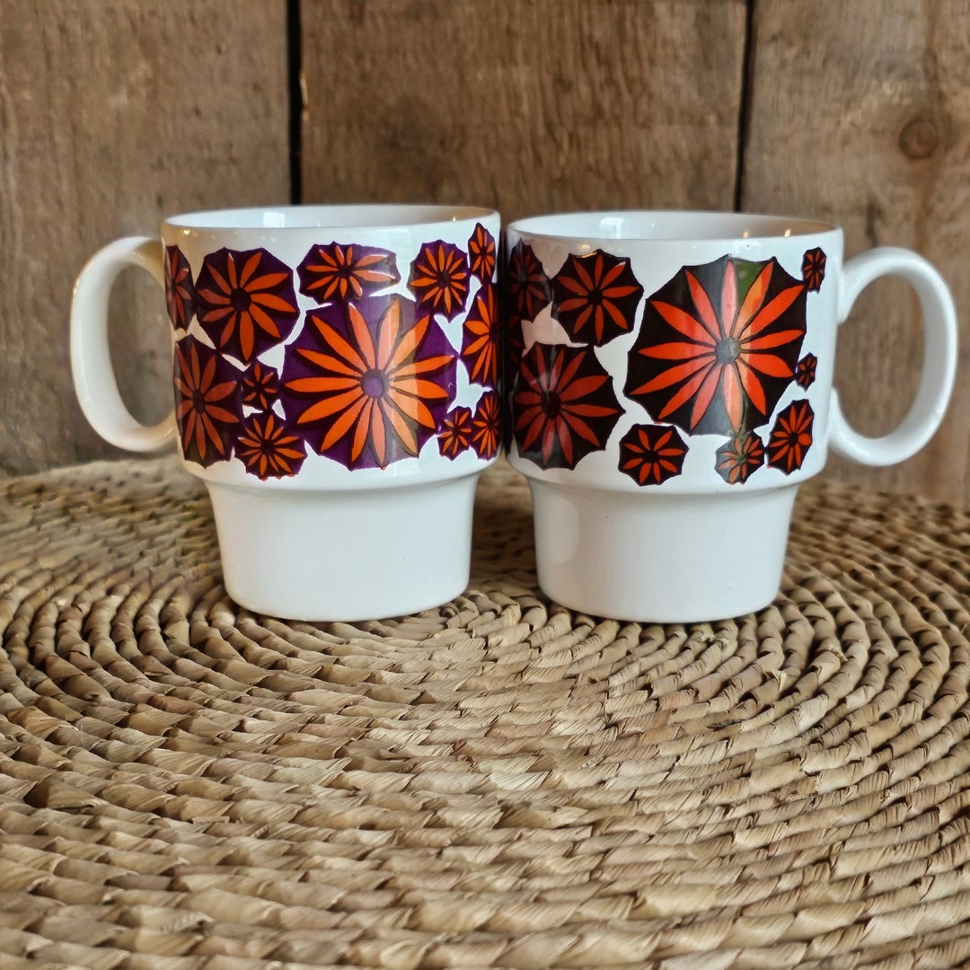 Pair Vintage Groovy Stacking Mugs, Royal Alma, Retro Ceramic - Etsy