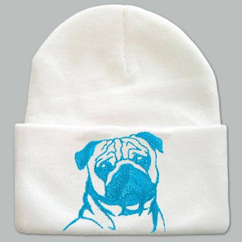 Pug Embroidered Knit Hat - Etsy