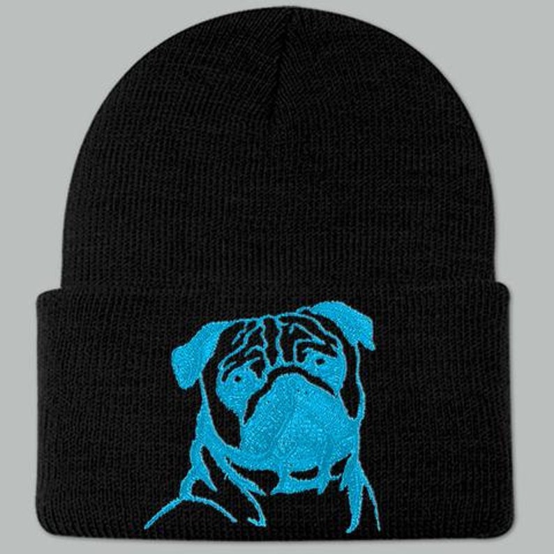 Pug Embroidered Knit hat | Etsy