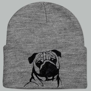 Pug Embroidered Knit Hat - Etsy