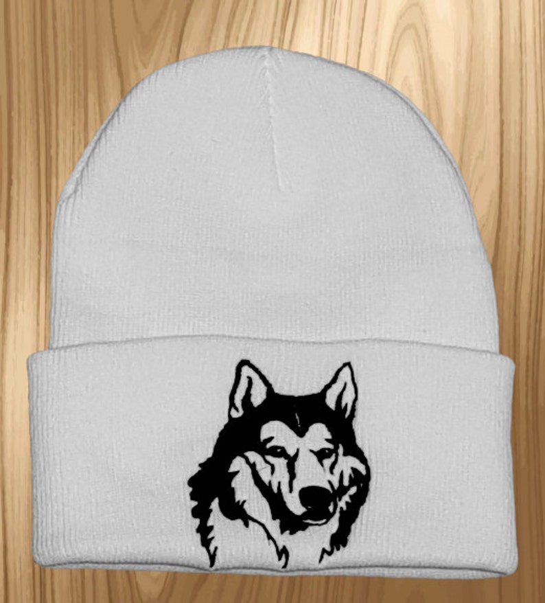Husky Embroidered Knit Hat - Etsy