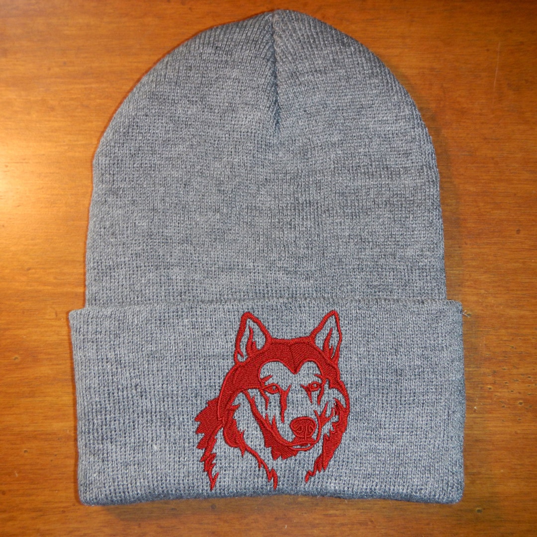 Husky Embroidered Knit Hat - Etsy