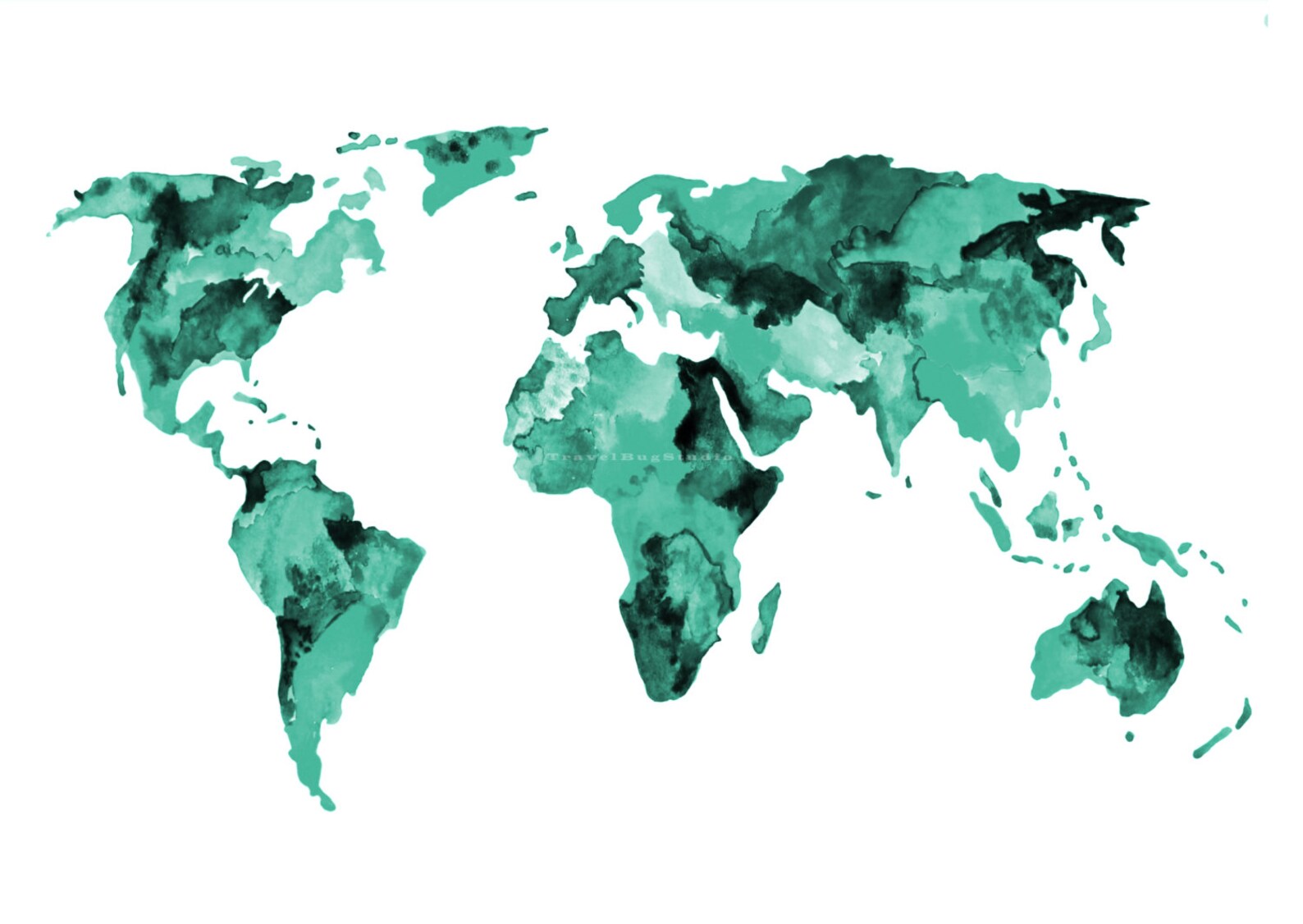 Mint World Map, Watercolor Travel Map, Map Wall Decor - Etsy