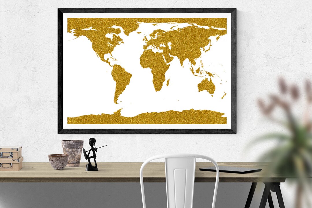 Gold World Map, Travel Art, Gold World Map Print - Etsy