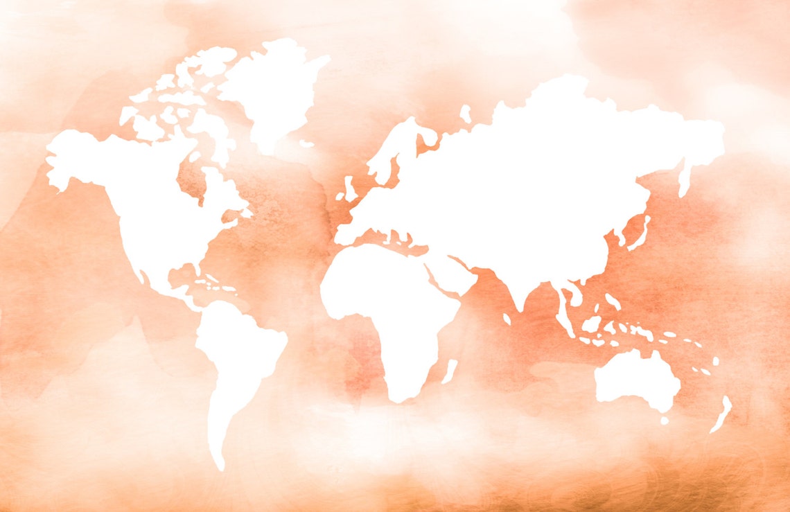 Watercolor World Map, Peach World Map, Pink World Map, Map Poster - Etsy