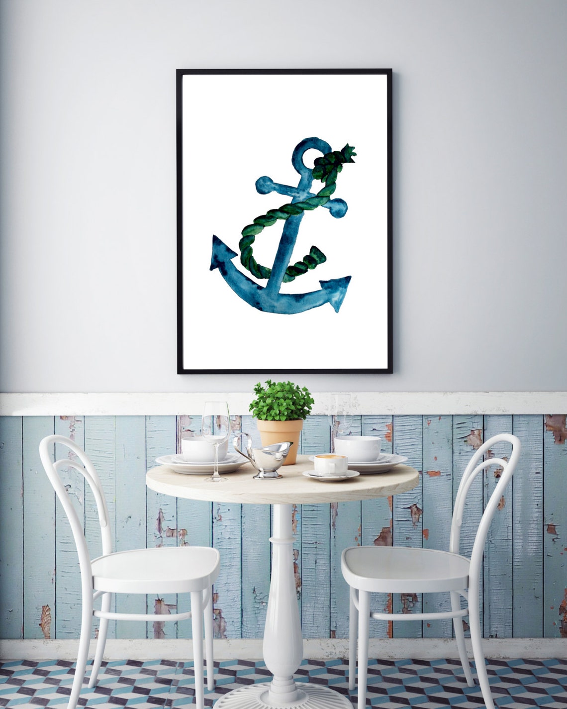 Anchor Painting Watercolor Nautical Art Nautical Home Decal - Etsy