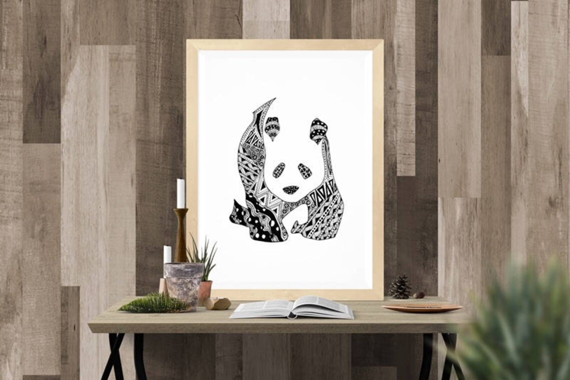 Zentangle Panda Print Zentangle Art Pen and Ink Zentangle - Etsy