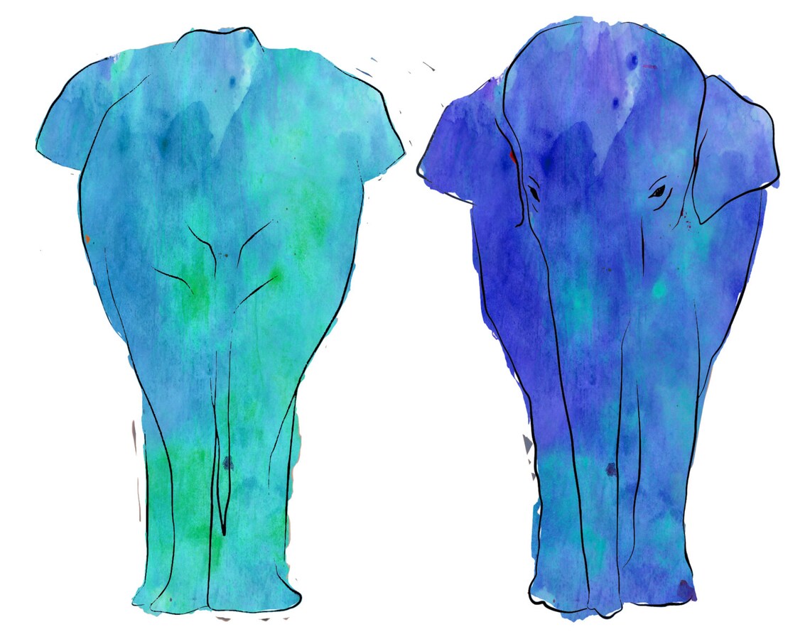 Elephant Print, Watercolor Elephant, Blue Elephant Wall Art - Etsy