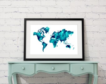 Turquoise World Map - Etsy