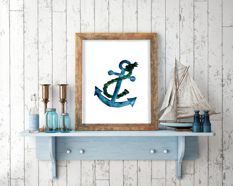 Anchor Painting, Watercolor Nautical Art, Nautical Home Decal - Etsy