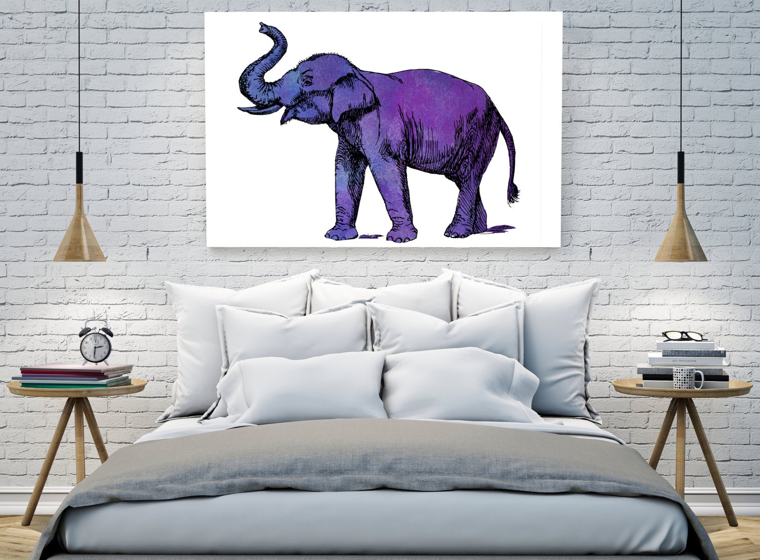 Purple Elephant Print, Elephant Wall Art, Elephant Illustration - Etsy