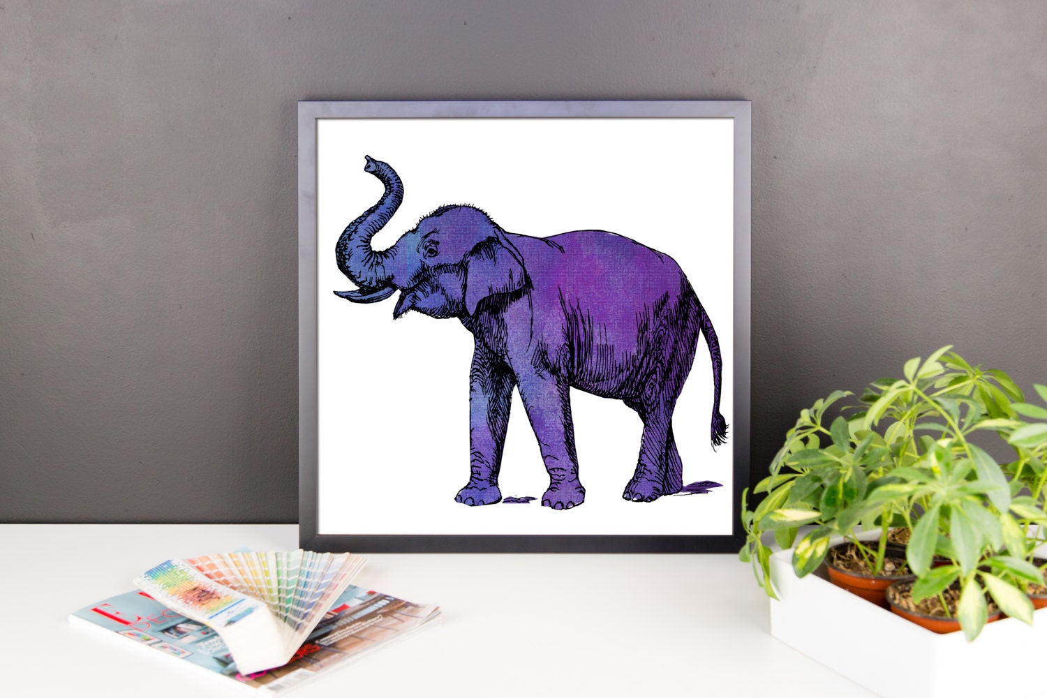 Purple Elephant Print, Elephant Wall Art, Elephant Illustration - Etsy