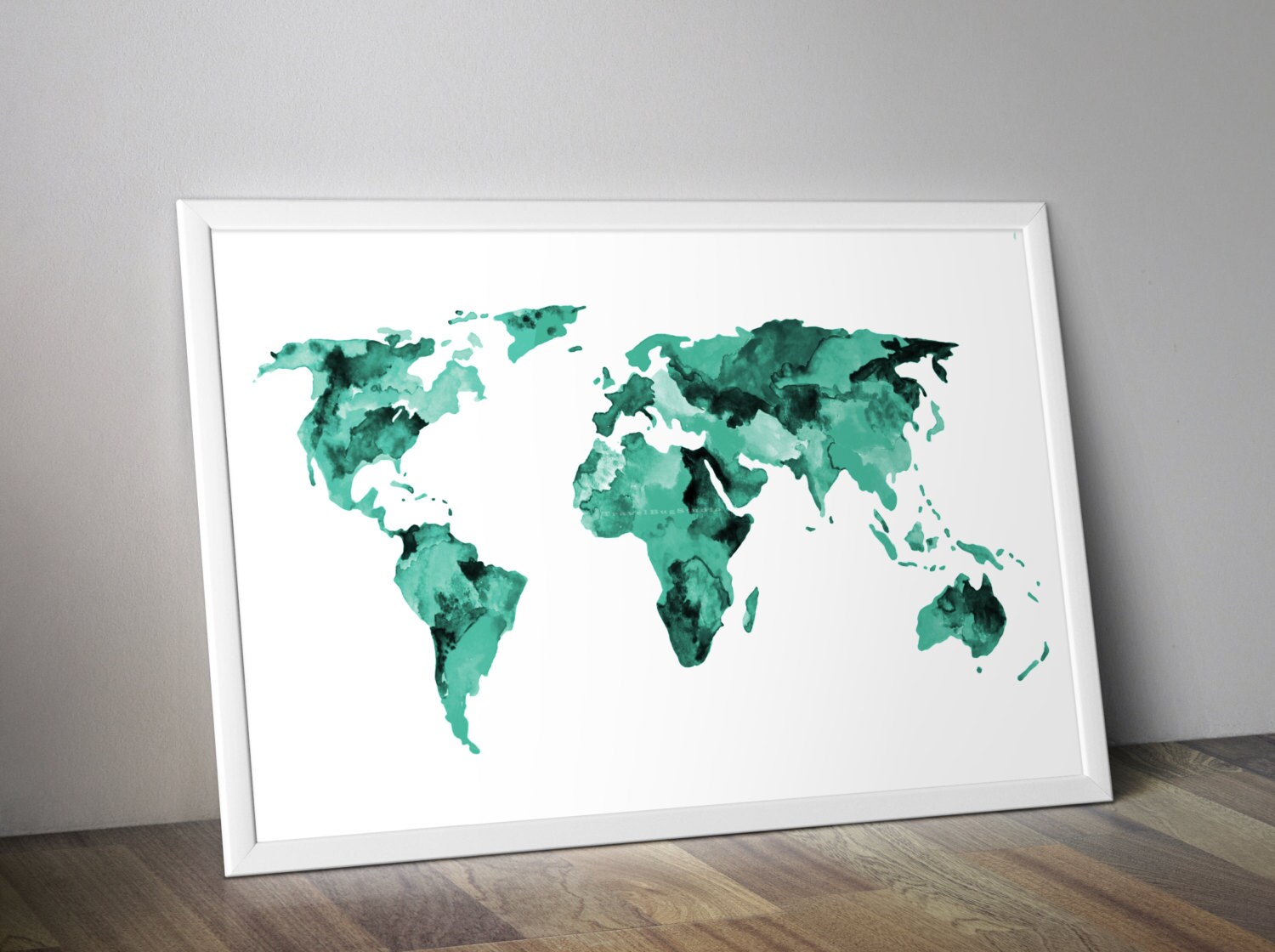 Mint world map Watercolor travel map Map wall decor | Etsy