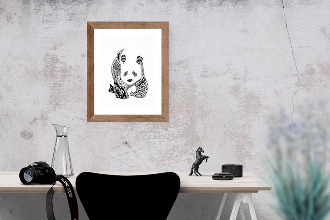 Zentangle Panda Print Zentangle Art Pen and Ink Zentangle - Etsy