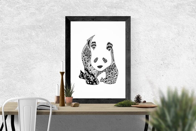 Zentangle Panda Print Zentangle Art Pen and Ink Zentangle - Etsy