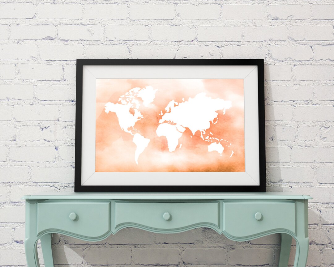 Watercolor World Map, Peach World Map, Pink World Map, Map Poster - Etsy