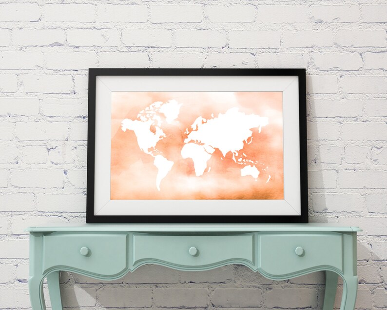 Watercolor World Map, Peach World Map, Pink World Map, Map Poster - Etsy