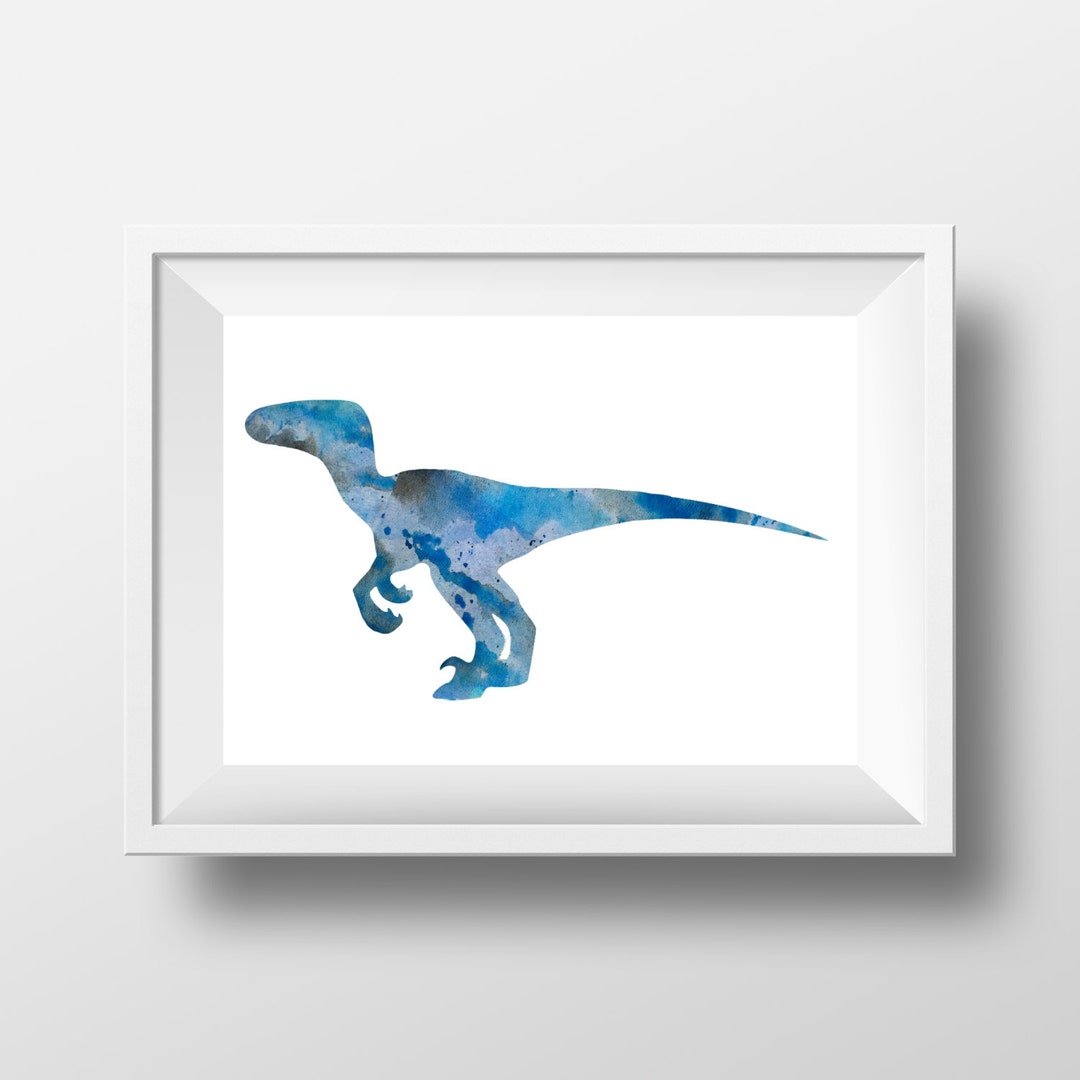 Blue Velociraptor, Dinosaur Poster, Kids Room Art, Nursery Art - Etsy