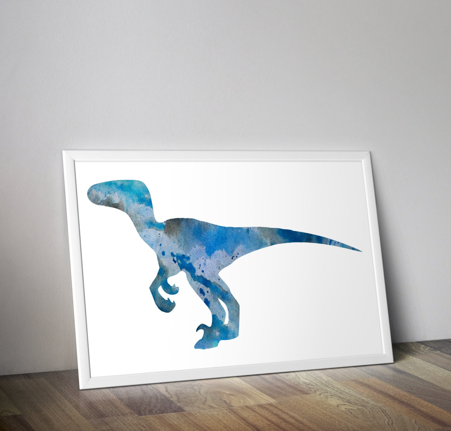 Blue Velociraptor Dinosaur Poster Kids Room Art Nursery Art - Etsy