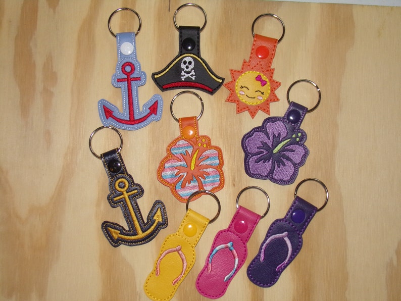Beach, Sea Themed Vinyl, Embroidered Key Fobs. Pirate Hat, Anchor ...