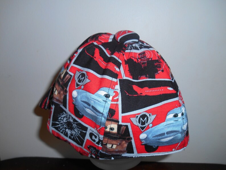 Little Boys Cap / Hat With Ear Flaps and Chin Strap. Fun "cars" Fabric ...