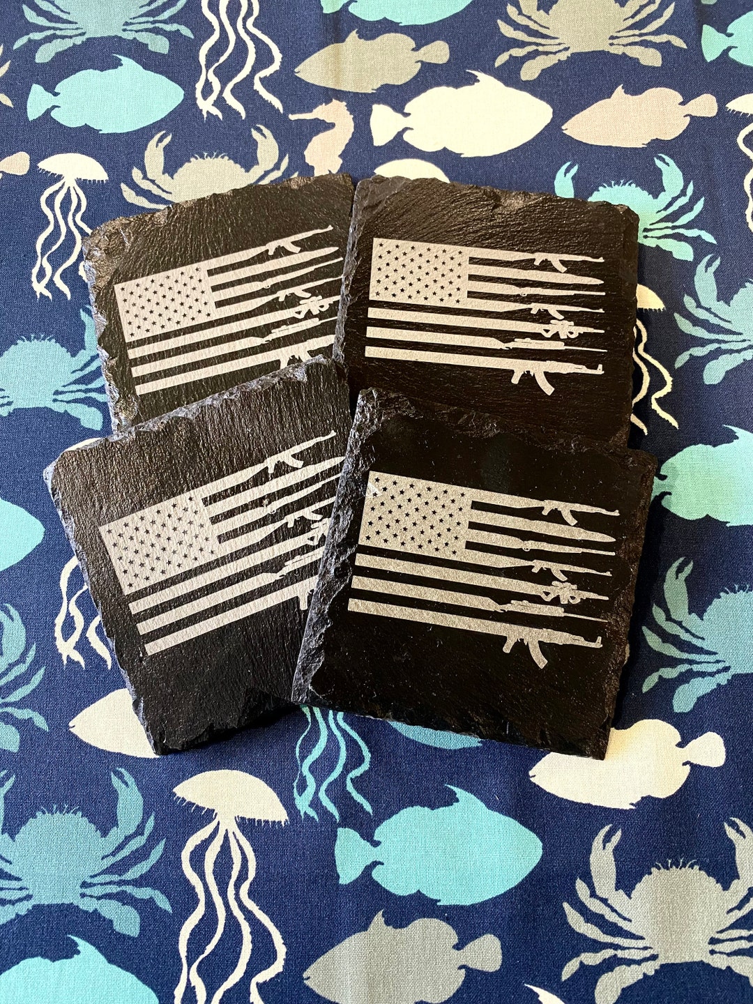 American Flag Guns Laser Engraved Slate Coasters - Etsy