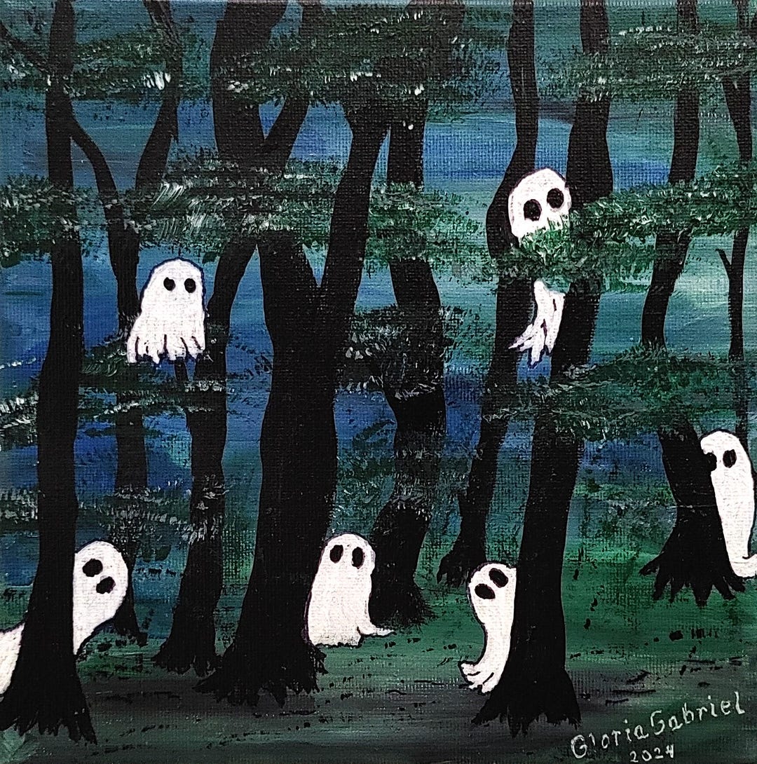 Shy Ghosts in the Forest: 8" X 8" Original Acrylic Painting on Canvas ...