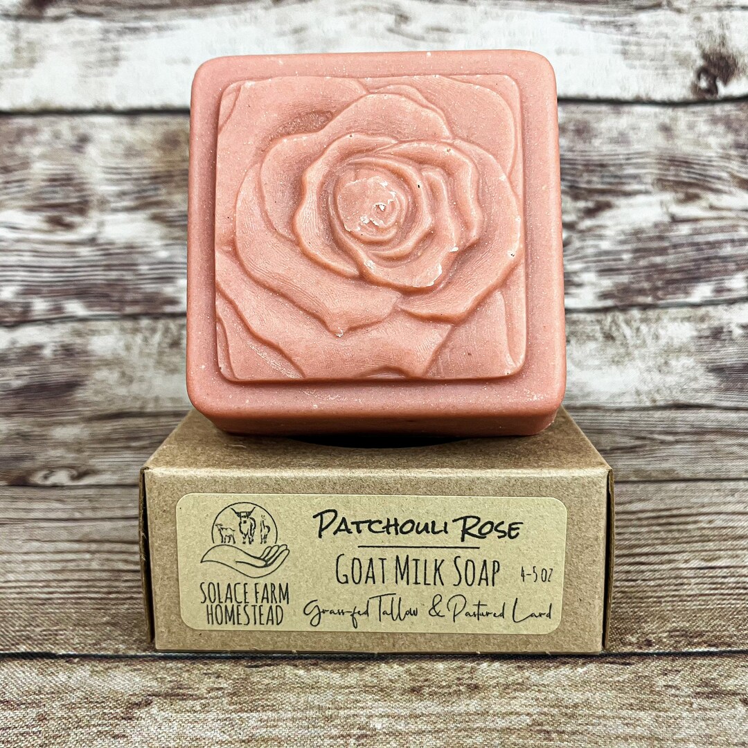 Patchouli Rose Goat Milk Soap: Tallow + Lard Soap, Pink Rose and ...