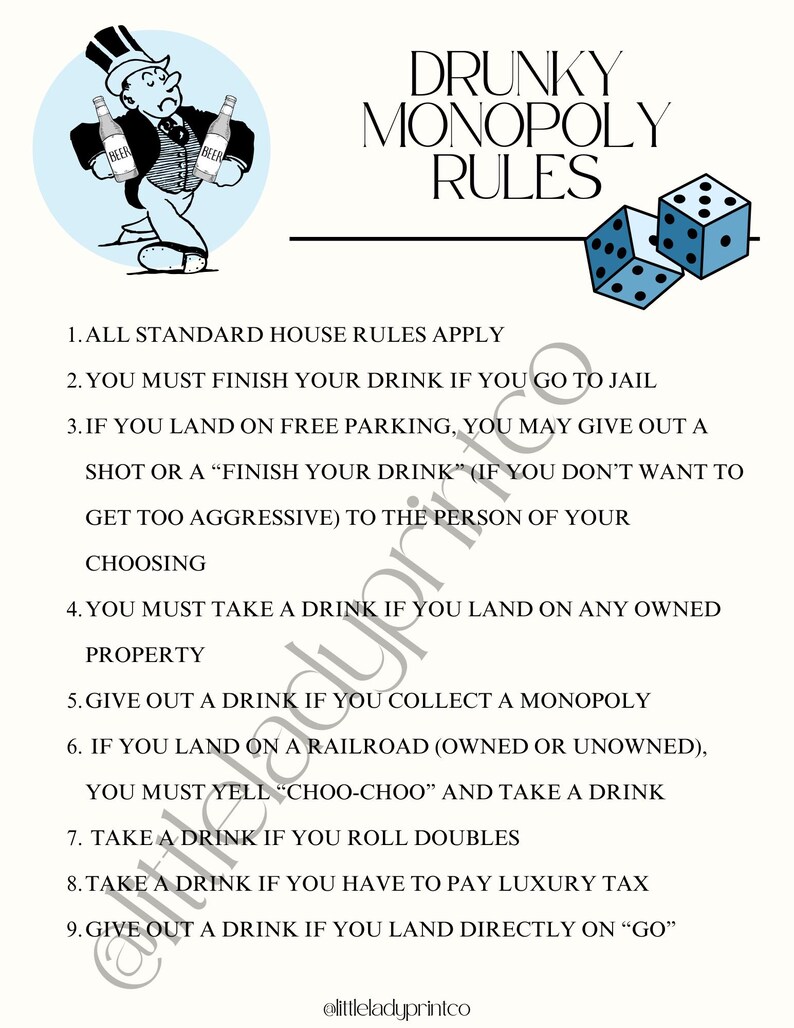 Monopoly Drinking Game Rules and Cards PDF Instant Download - Etsy ...