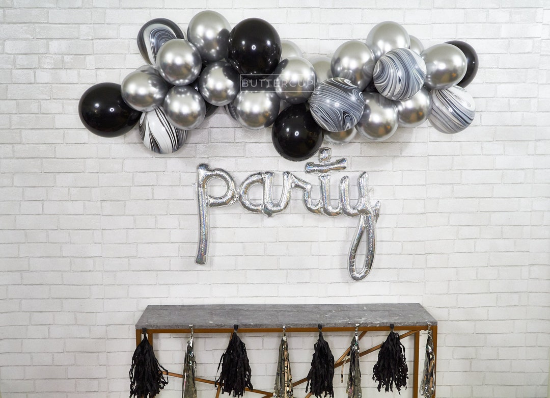 Silver Balloon Arch Kit, Black DIY Balloon Banner, Birthday Decorations ...