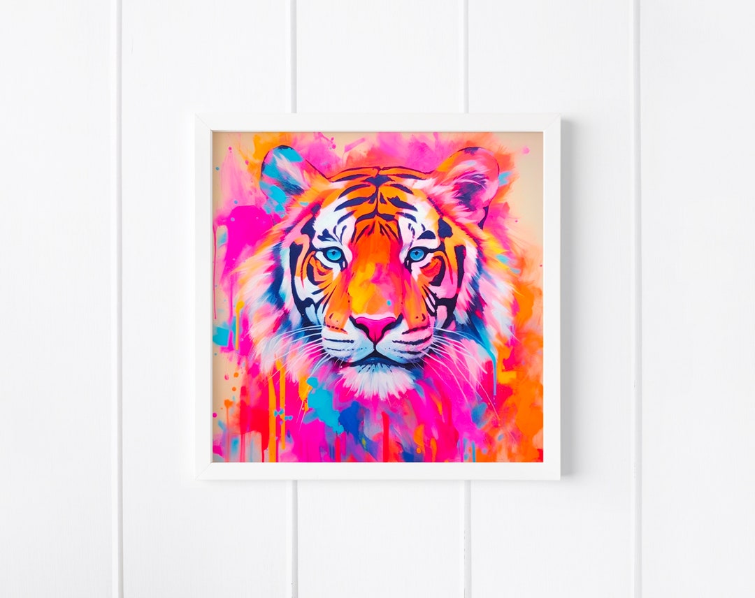 Vibrant Acrylic Paint Tiger Square Print – Stunning Dorm Decor for ...