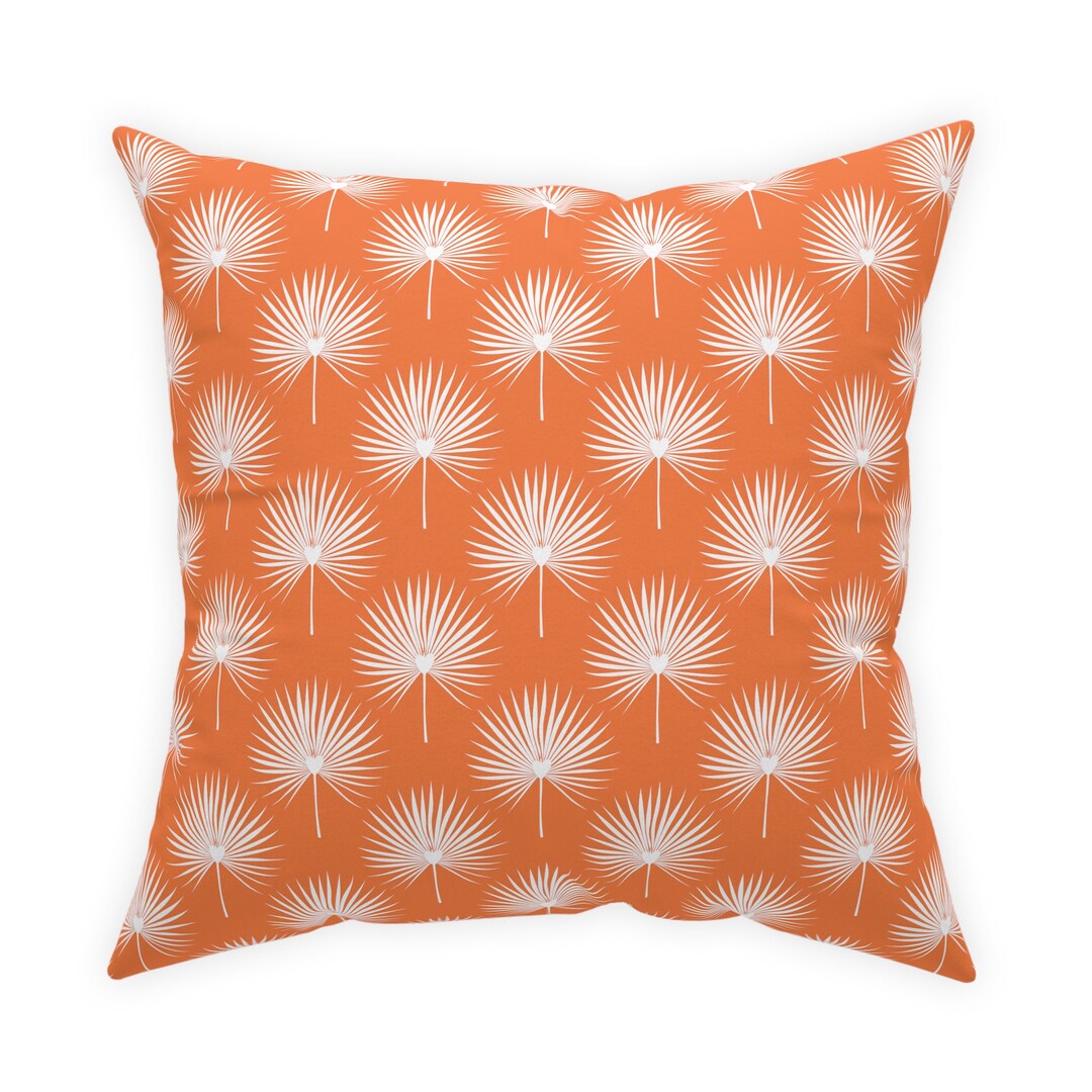 White Hearts and Palm Leaves on Mango Orange Pillow Dorm Decor for ...