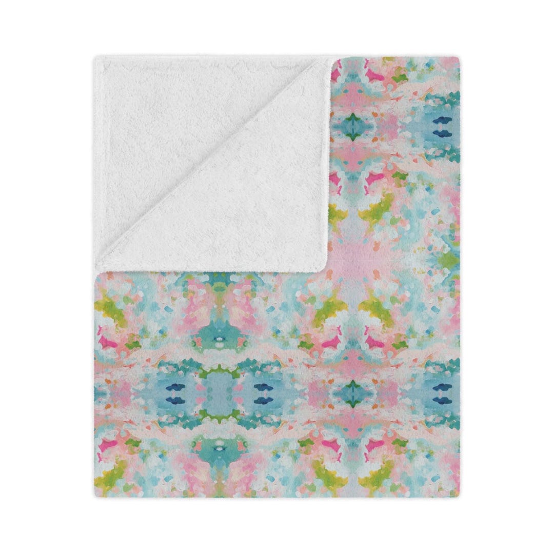 Blue, Green & Pink Snowdrops Minky Blanket | Dorm Decor for College ...
