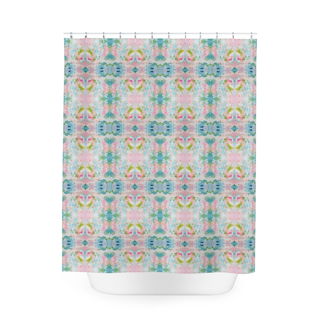 Blue, Green & Pink Snowdrops Cloth Shower Curtain | Bathroom Home Decor ...