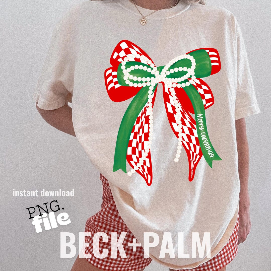Retro Christmas Bow PNG | Checker Ribbon, Pearls (instant Download) - Etsy
