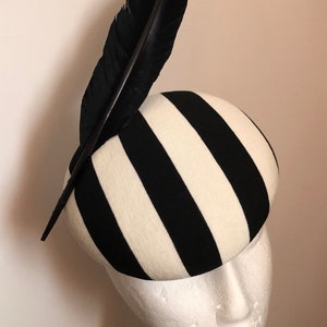 Black and Champagne Cream Striped Pillbox Hat With Feather.stripe ...