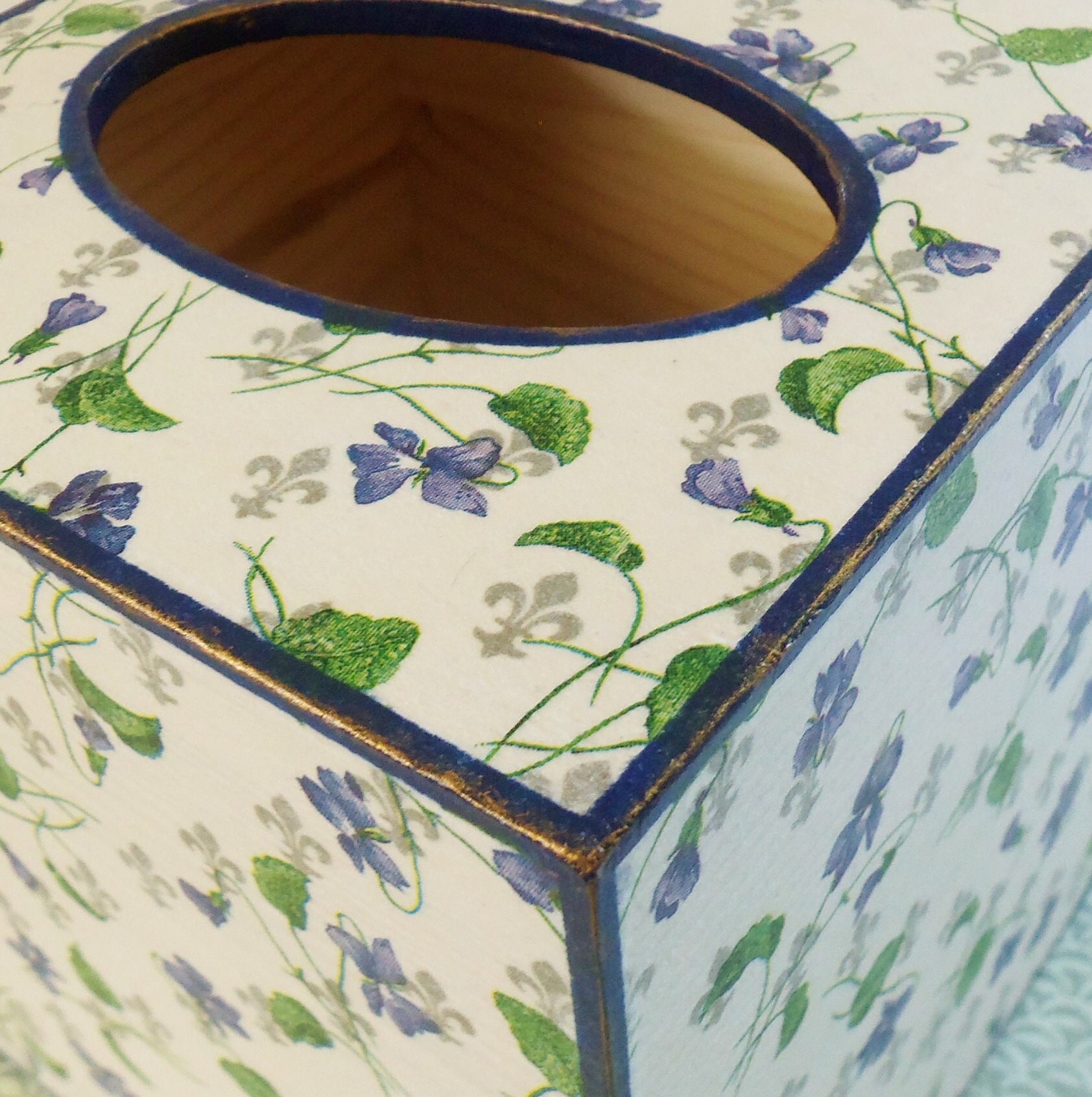 Wood Tissue Box Cover Pretty Blue Violet Tissue Over French Fleur De ...