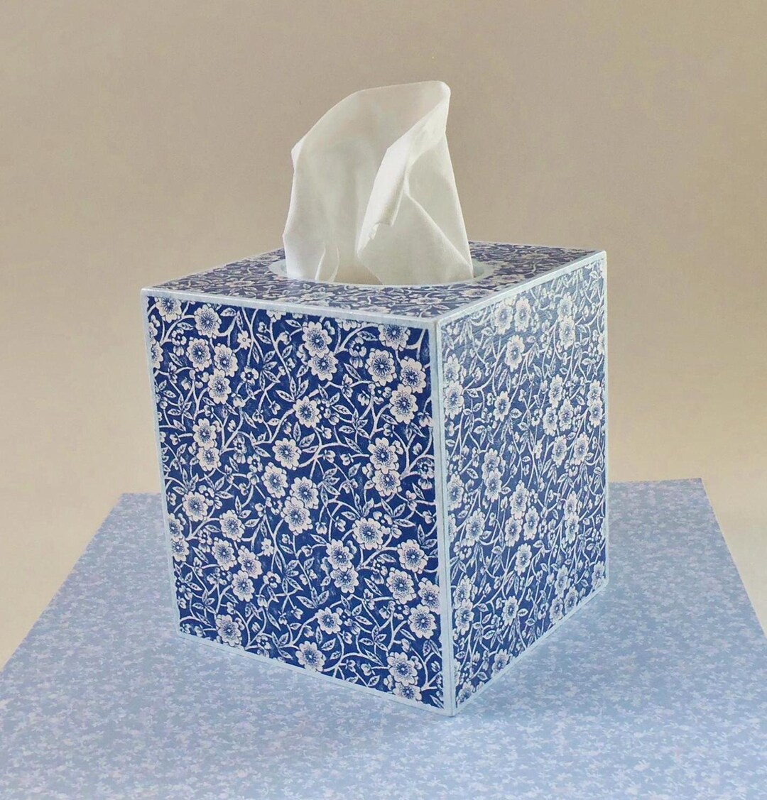 Wood Tissue Box Cover - Tissue Box Holder - Pretty Blue and White ...