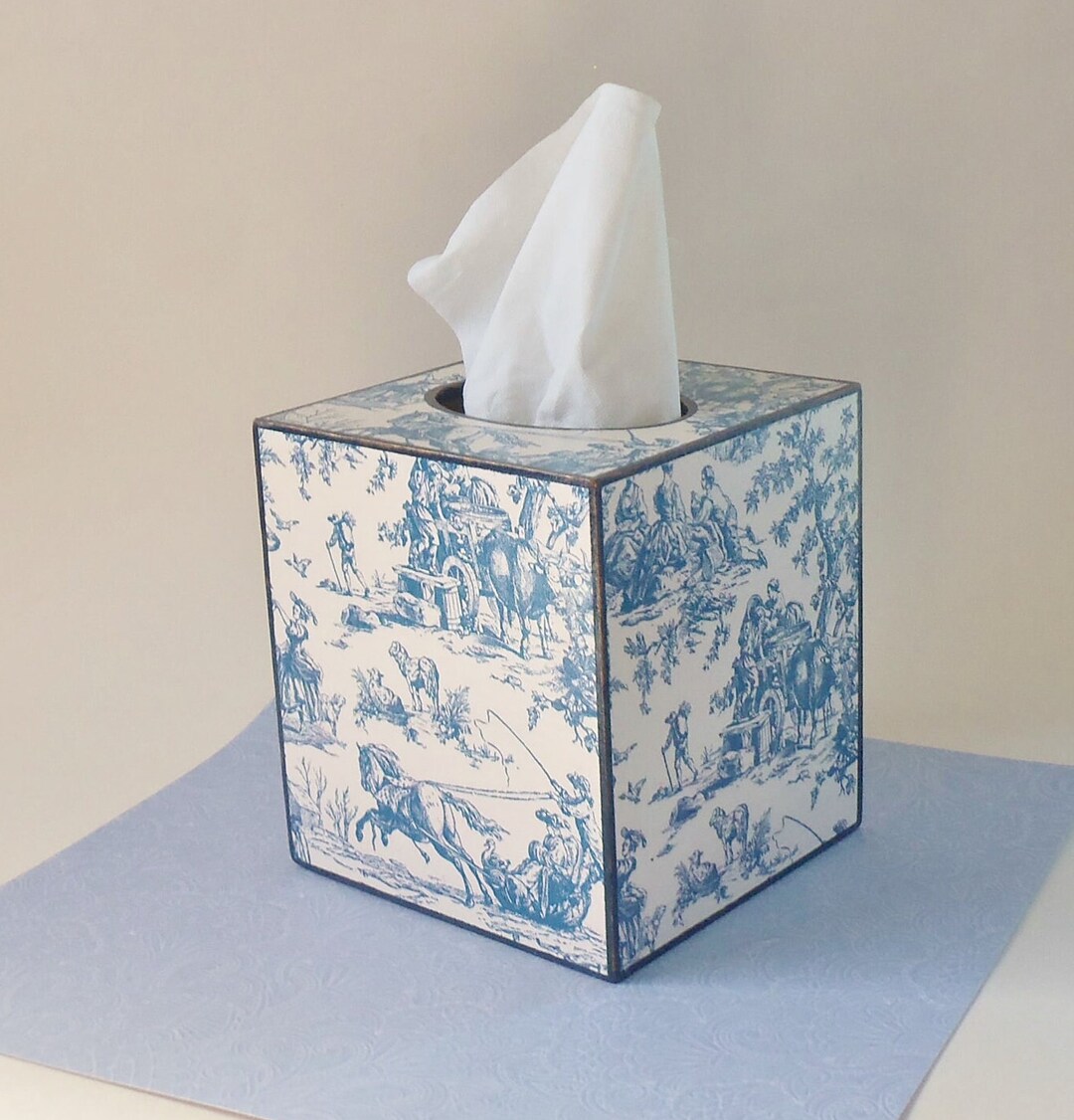 Wood Tissue Box Cover - Pretty French Look Blue Toile Tissue Covered ...