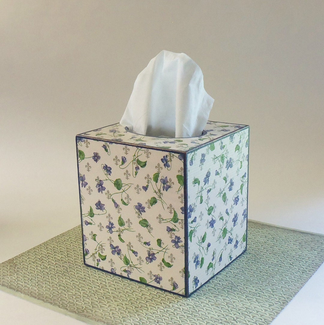 Wood Tissue Box Cover Pretty Blue Violet Tissue Over French Fleur De ...