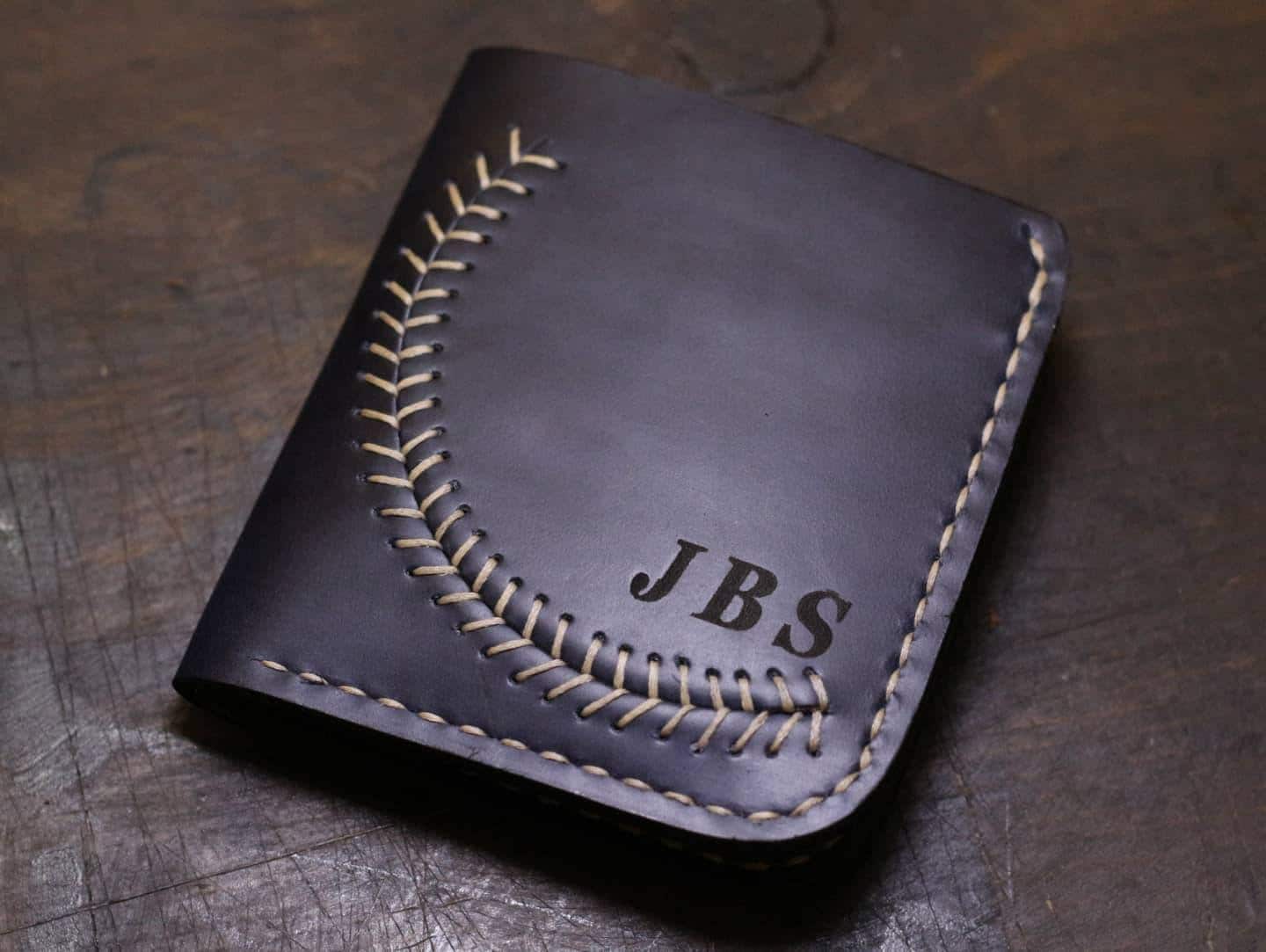 Personalized Baseball Stitch Leather Wallet Distressed Leather Baseball ...