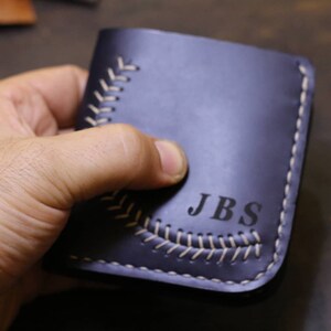 Personalized Baseball Stitch Leather Wallet Distressed Leather Baseball ...