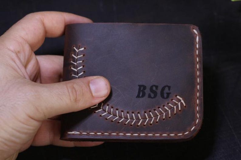 Personalized Leather Baseball Stitch Wallet - Handmade Monogrammed Gift ...